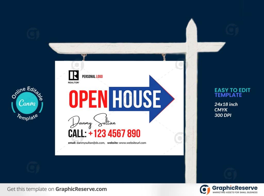 Real Estate Open House Directional Sign – Canva Customizable Design