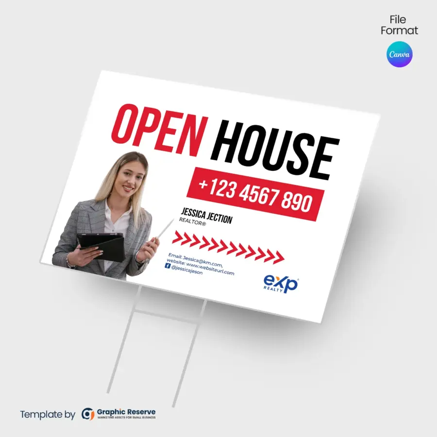 Classic Open House Yard Sign Eye Catching Canva Template