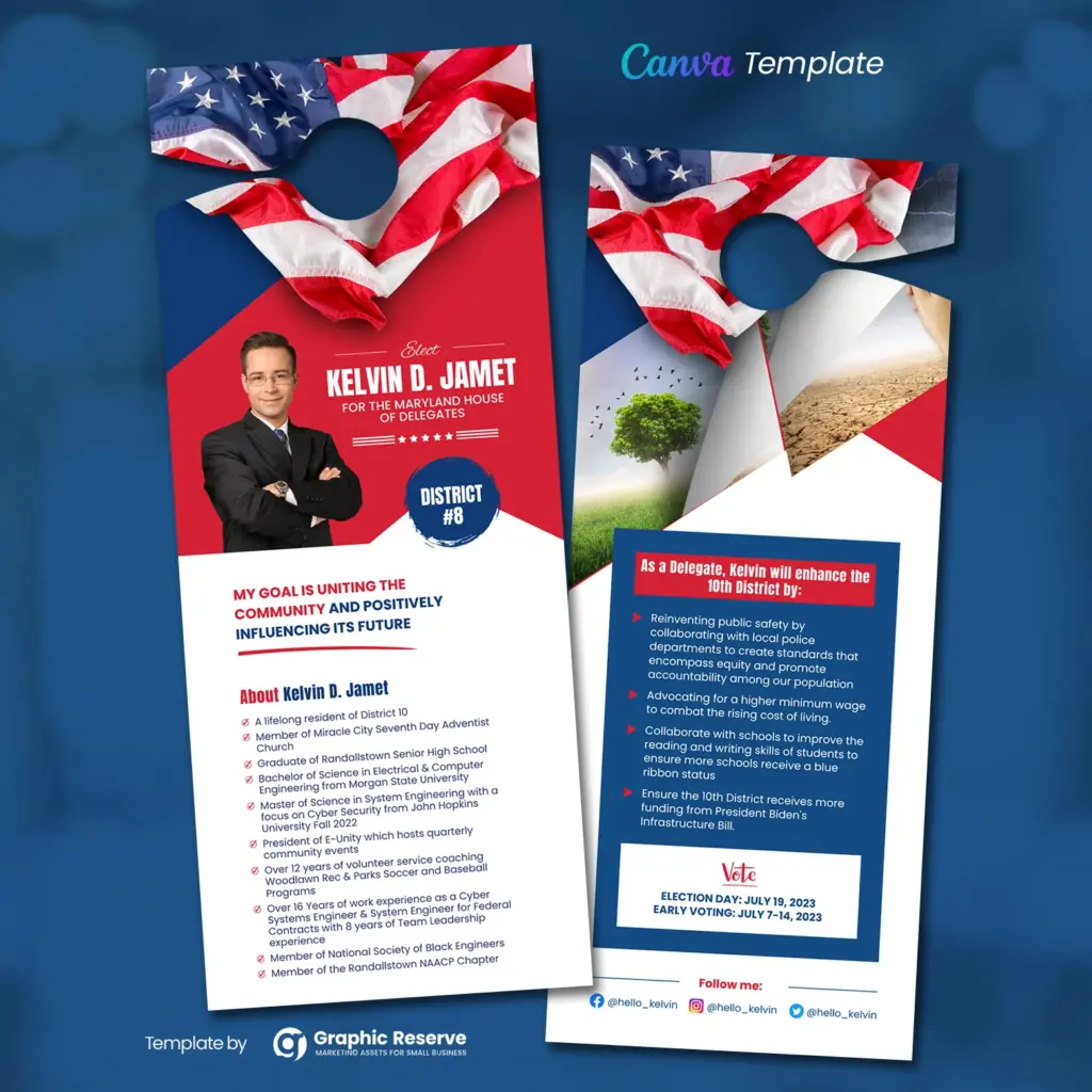 Political Election Voting Door Hanger Design Canva Template