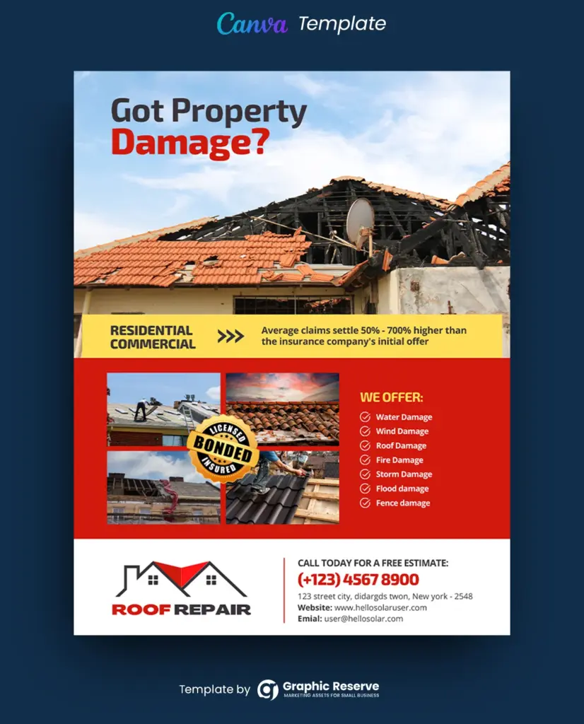 Damage Property Repairing Flyer Canva template