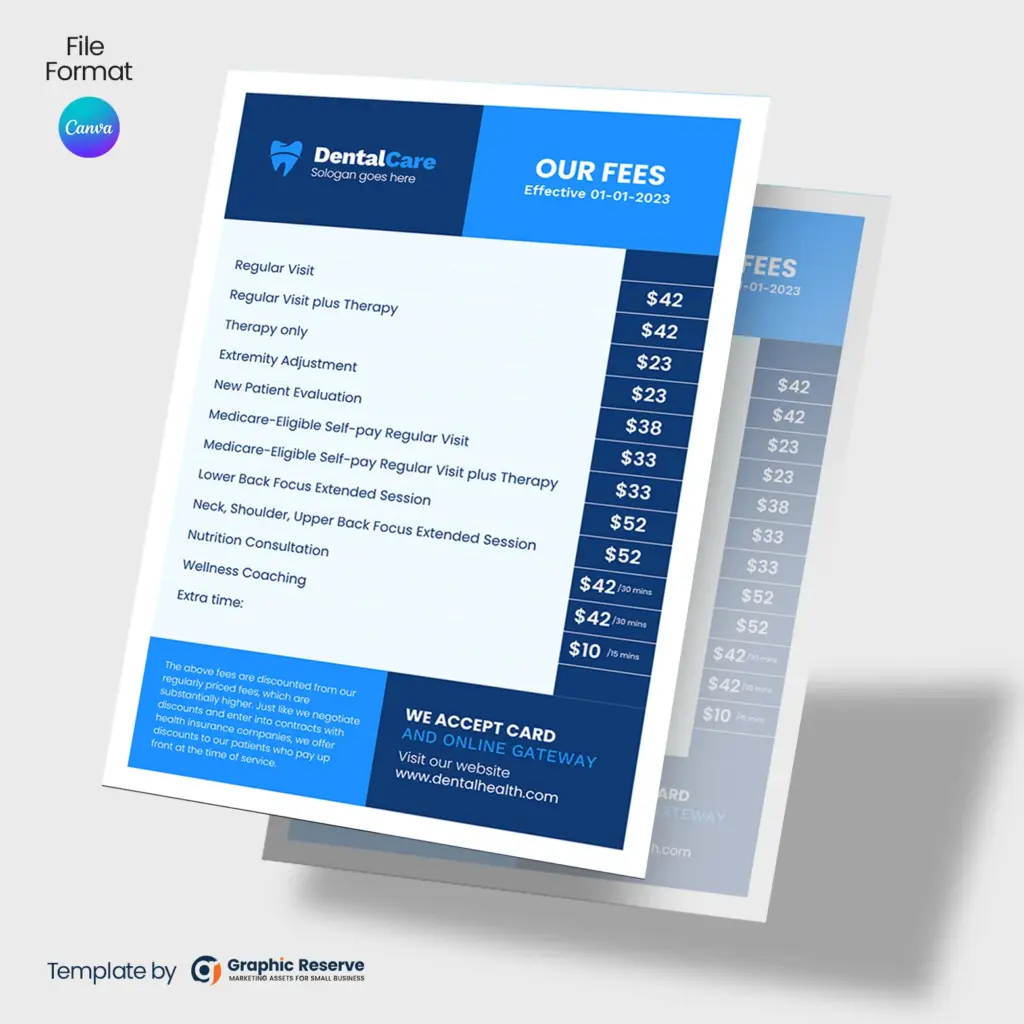 Dental Services Fee Flyer Canva template