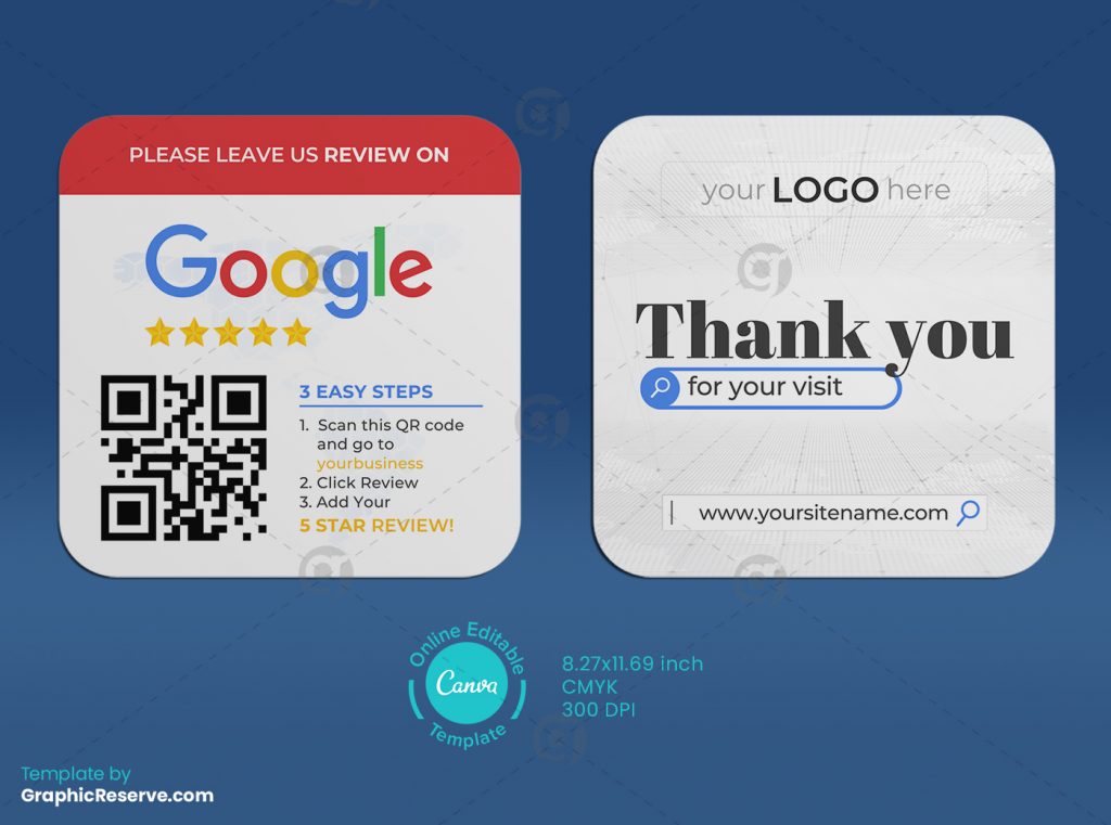 Google Easy Rating Square Business Review Card Canva template