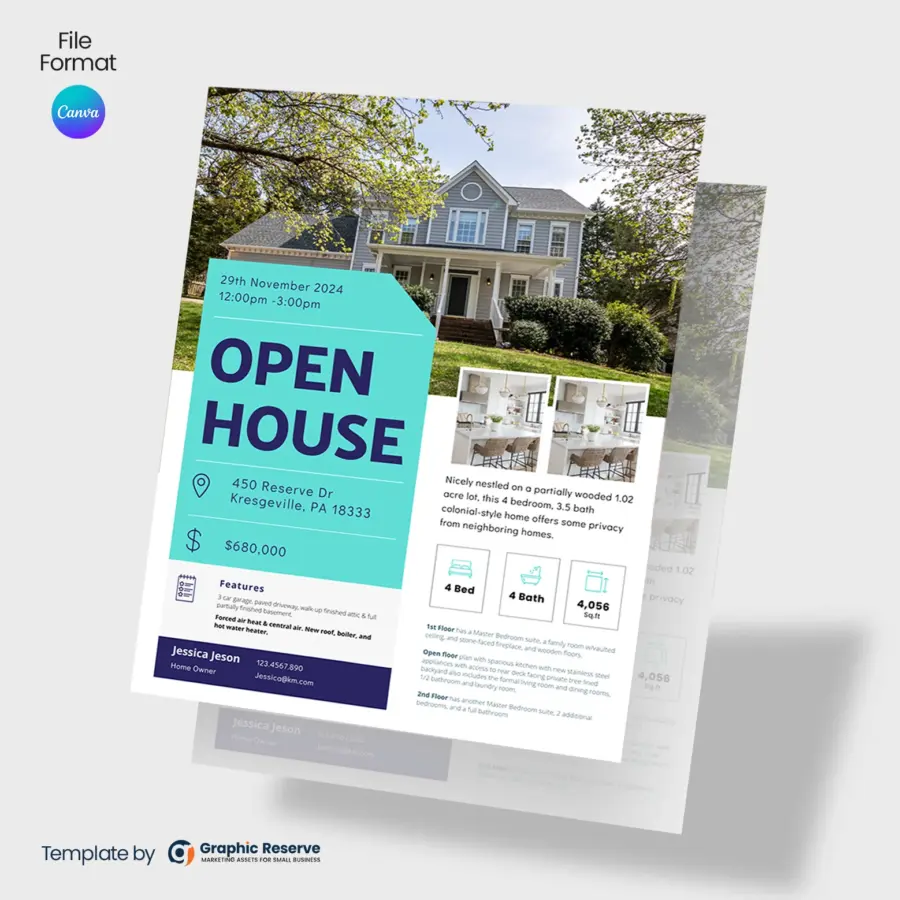 Professional Open House Flyer Canva Design Template