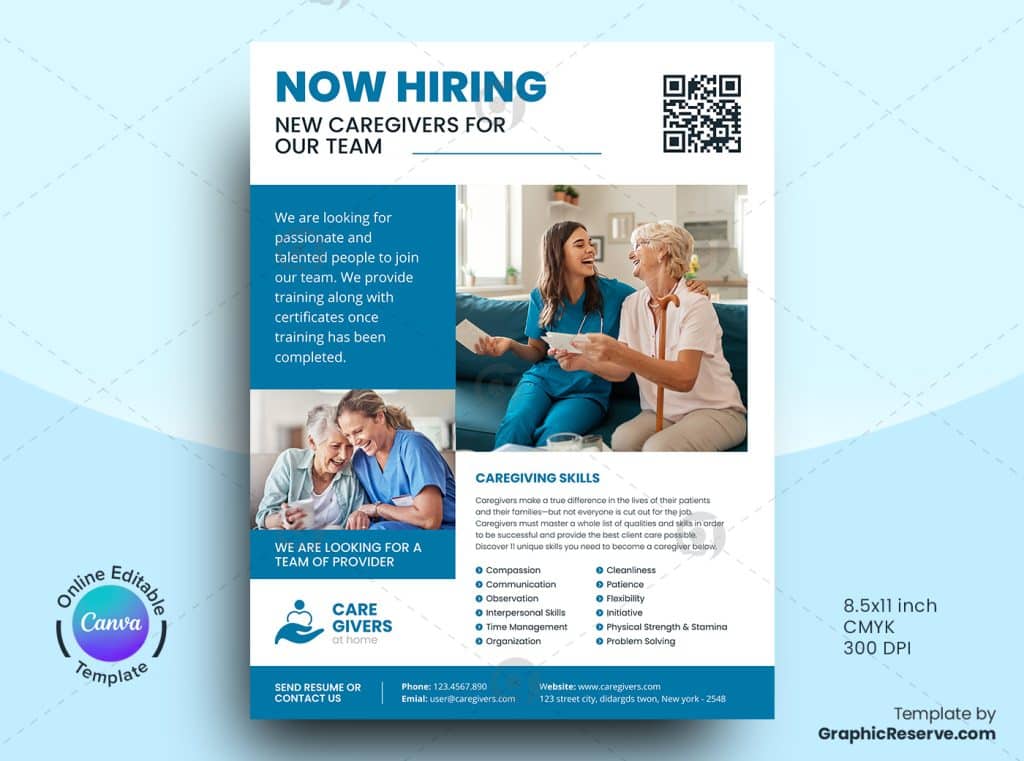 Caregivers Hiring Home Care Canva Flyer 3 in 1 Bundle Template