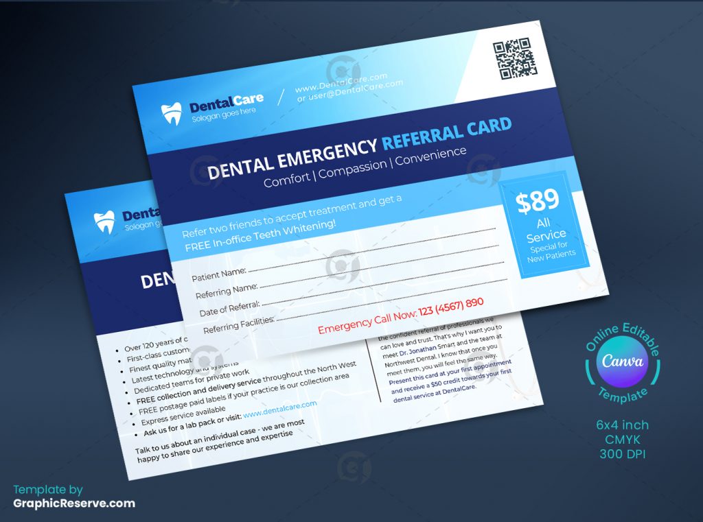 Dental Emergency Referral Card Canva template