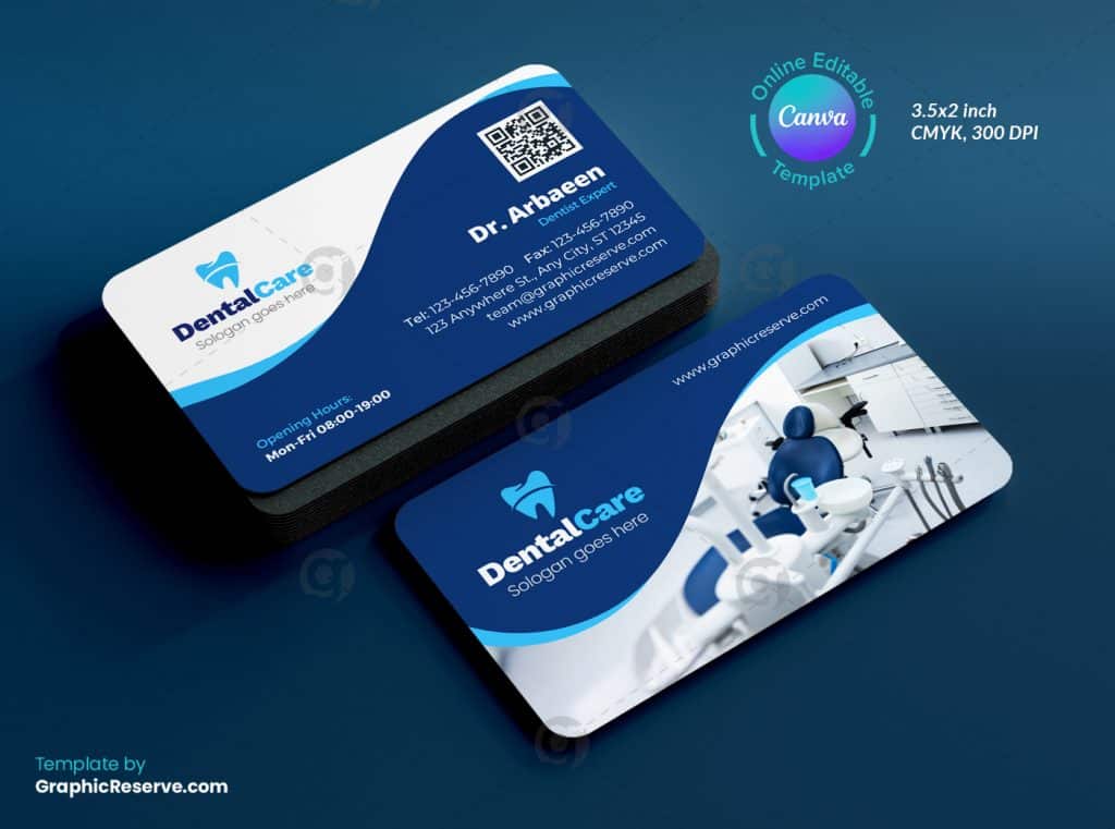 Dentist Modern Business Card Canva template