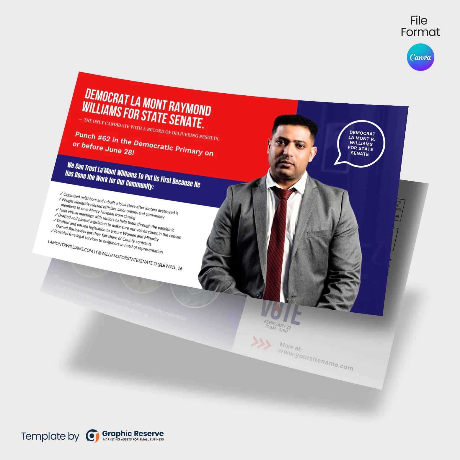 Editable Canva Template for Political Campaign Direct Mail Postcards