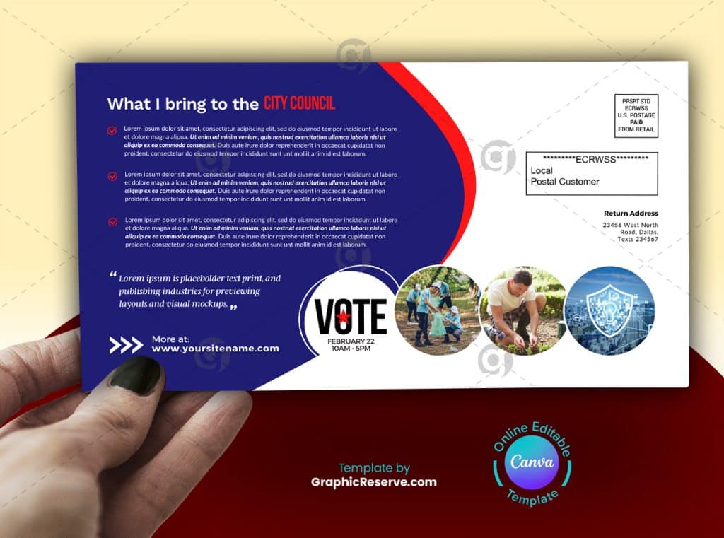 Political Candidate EDDM Mailer Design Canva Template