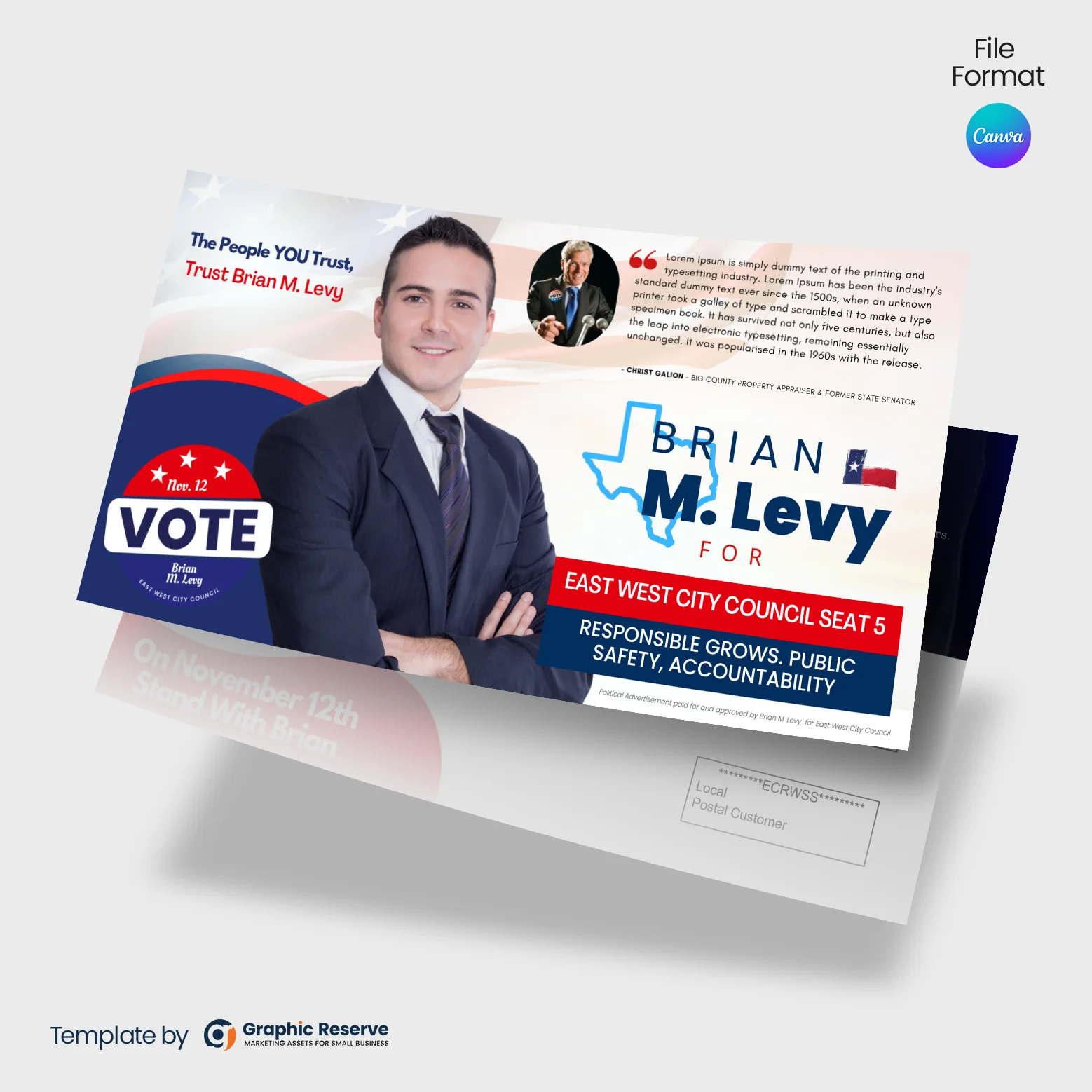 Political Campaign Mailer Template for Canva Direct Mail