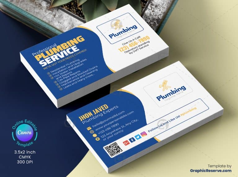 Professional Plumber Business Card Design Canva Template