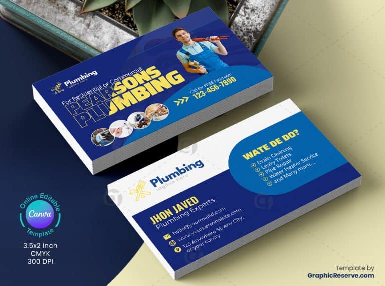 Plumber Business Card Design Template - Modern Canva Layout