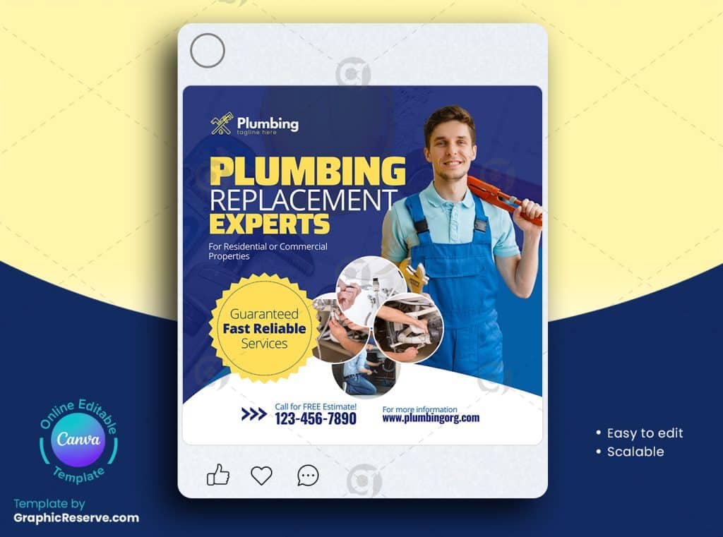 Editable Plumbing Ad Designs for Facebook and Instagram