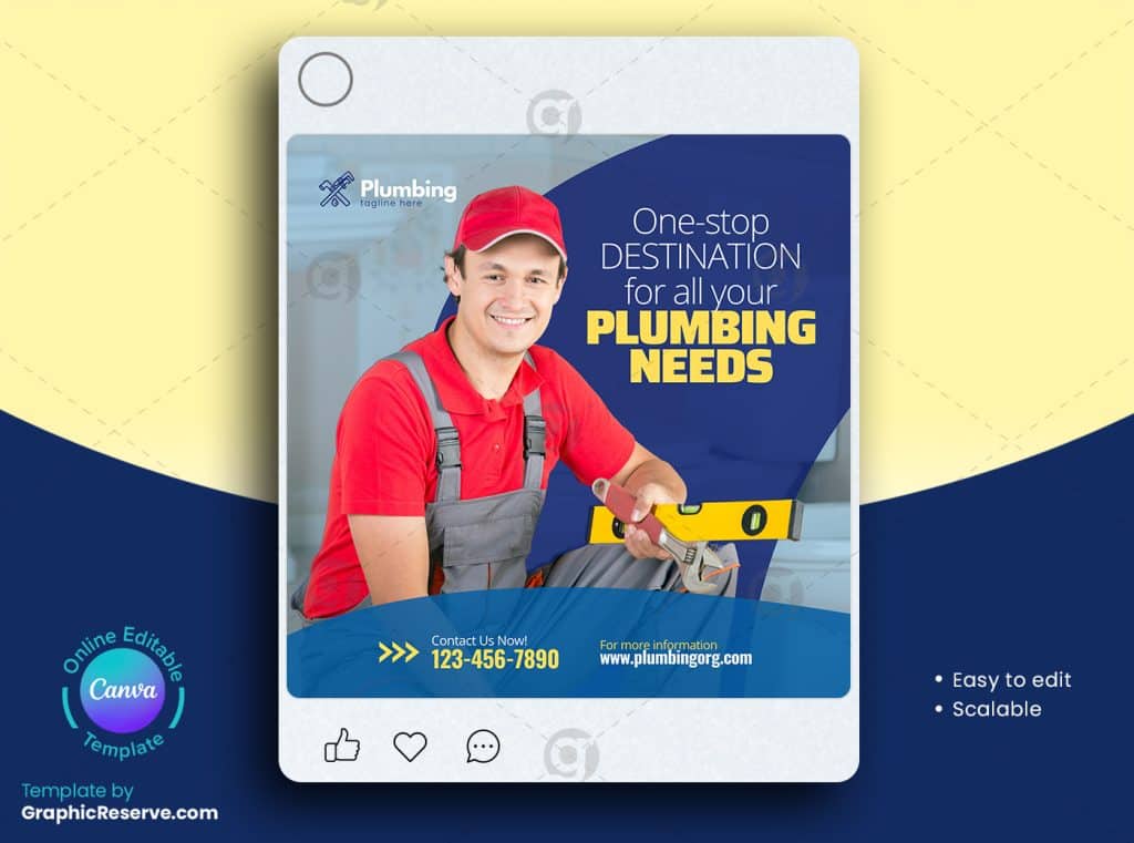 Plumbing Service Social Media Graphics for Digital Marketing Bundle ...