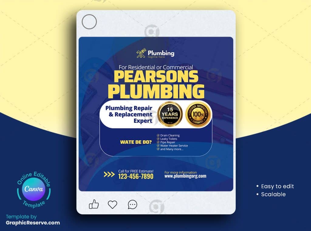 Plumbing Social Media Graphics for Digital Marketing Bundle (Canva Format)