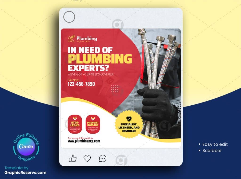 Plumbing Social Media Graphics for Digital Marketing Bundle (Canva Format)