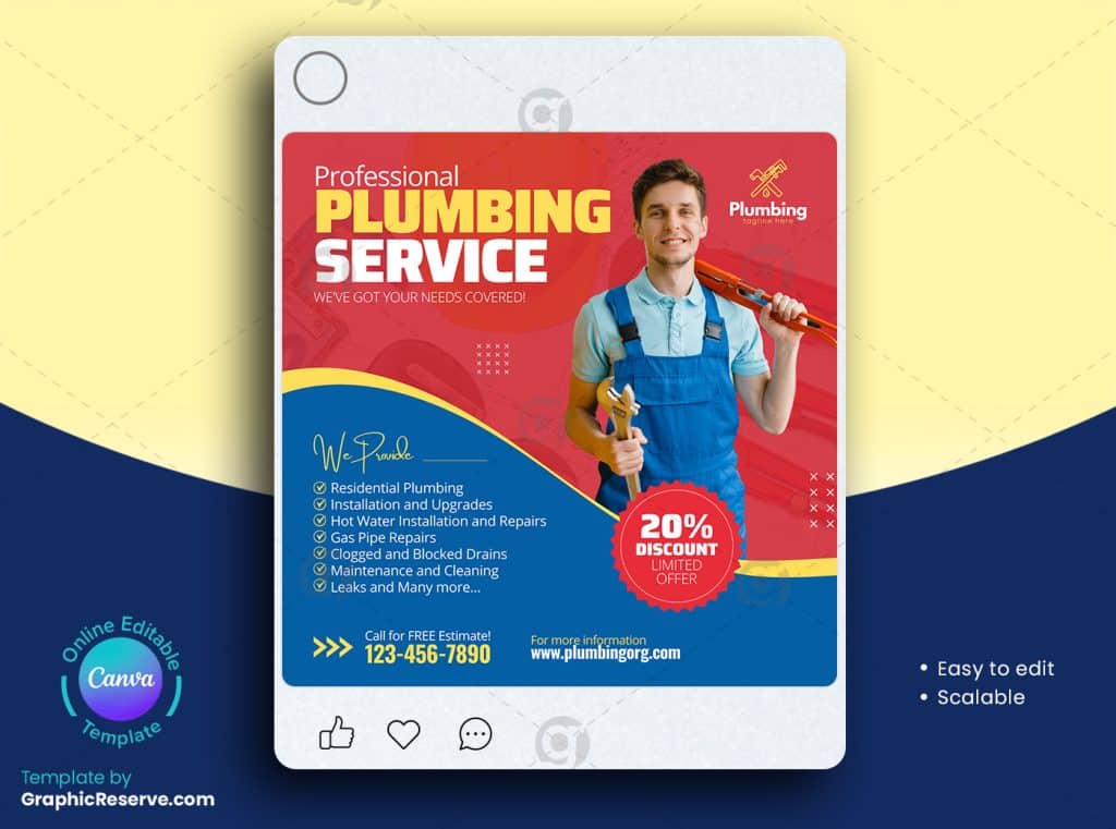 Editable Plumbing Ad Designs for Facebook and Instagram