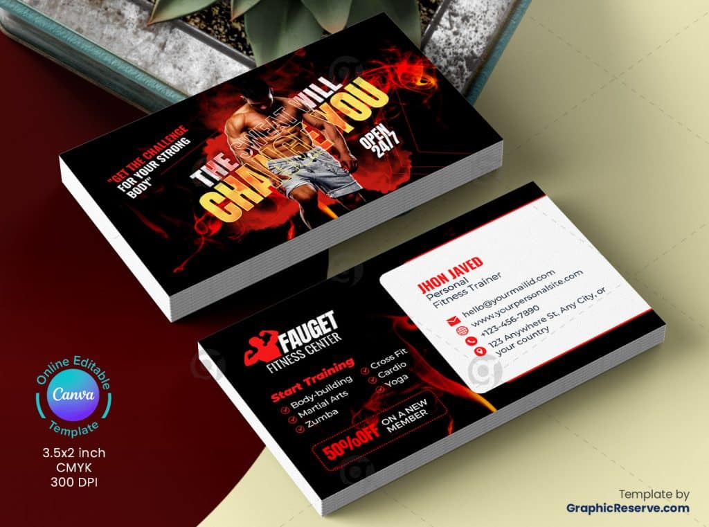 Fitness Instructor Business Card Design Template - Easy-to-Edit