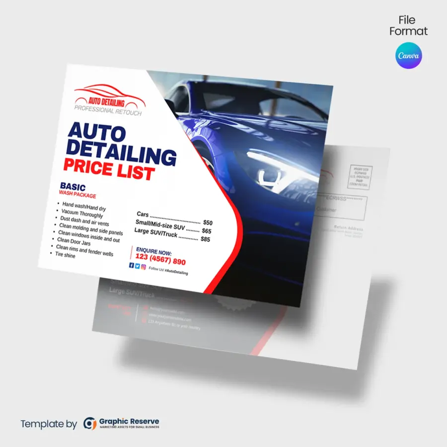 Auto Detailing Price-List EDDM | Canva Template