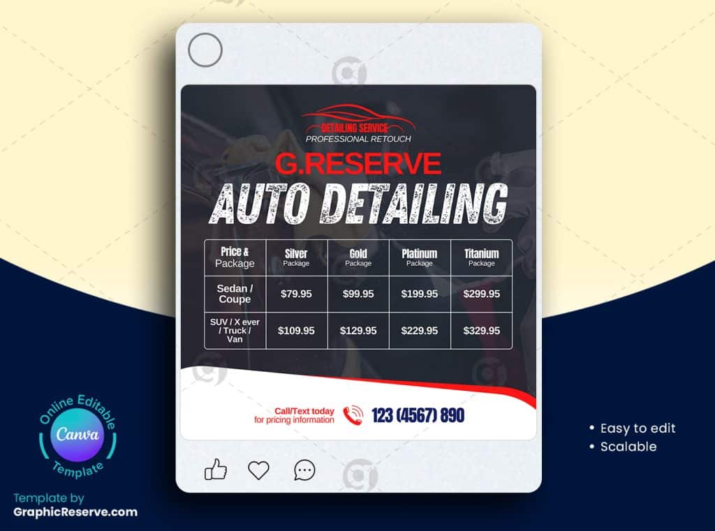 Professional Auto Detailing Price Canva Templates
