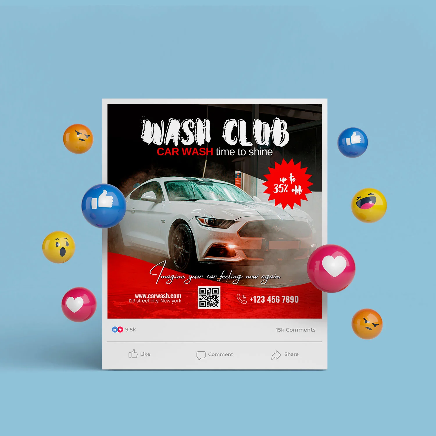 Automobile Car Wash Social Media Poster Template