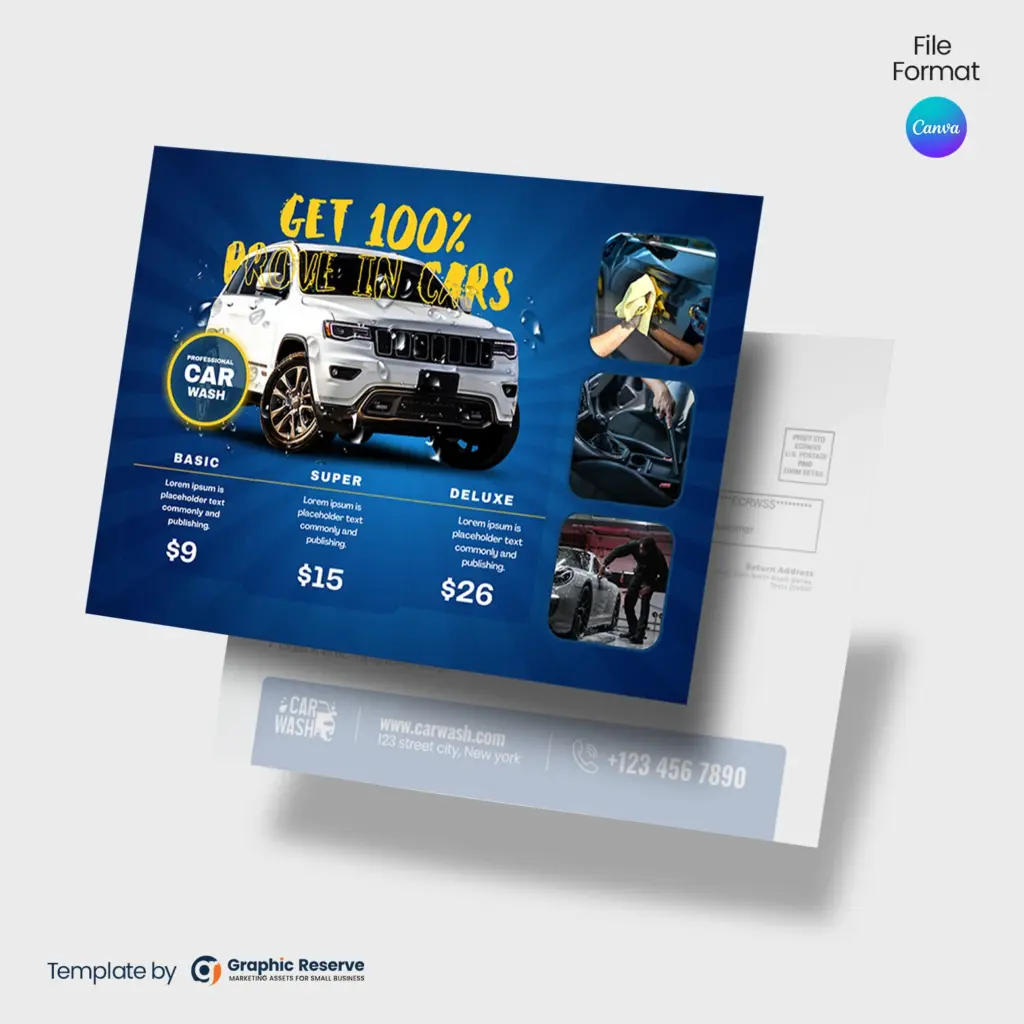 Car Wash Pricing Direct Mail Postcard Template - Editable in Canva