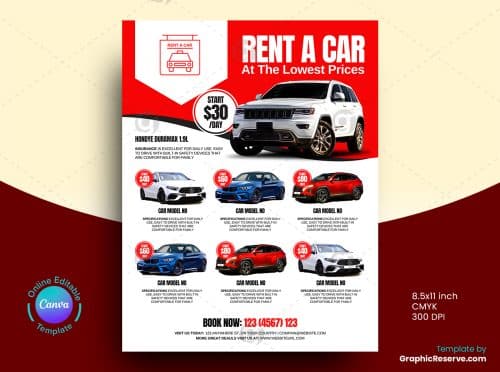 Rent-A-Car Flyer Design Canva Template