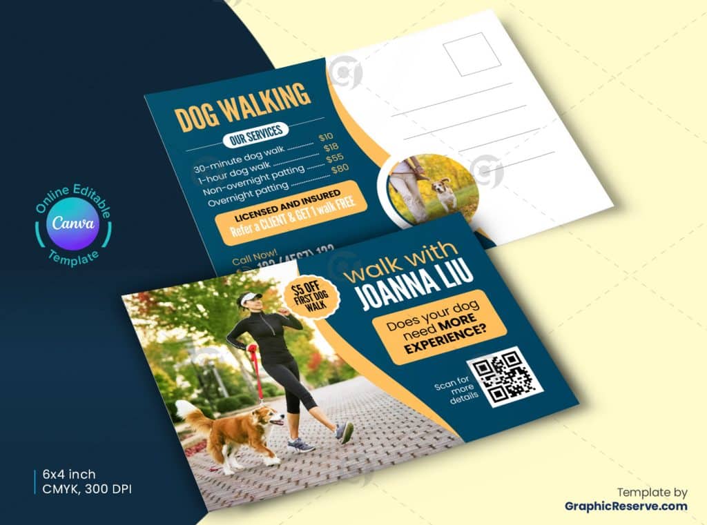 Dog Walking Postcard Canva Template