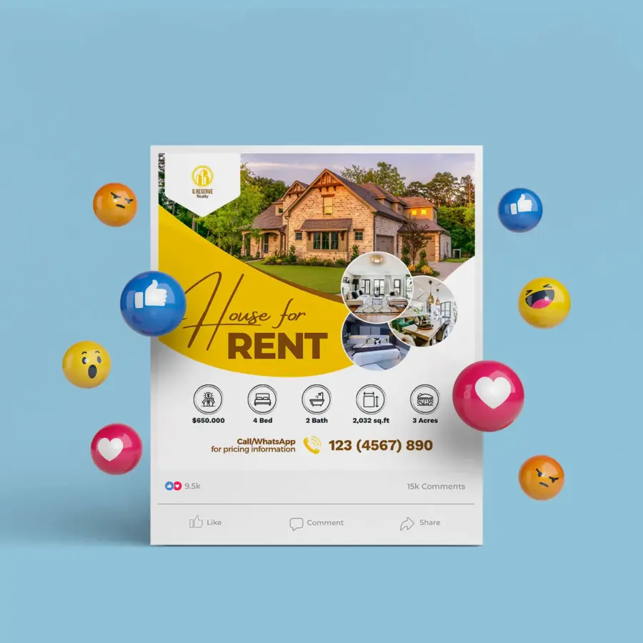 Advertise Rental Property with House for Rent Social Media Banner
