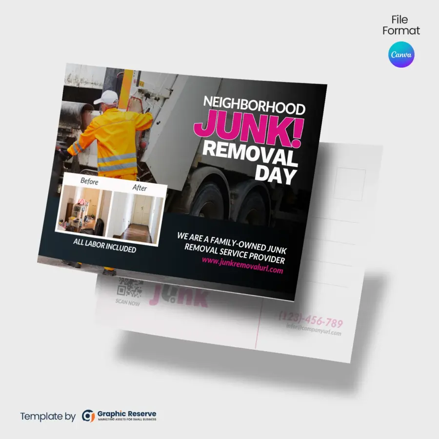 Junk Removal Postcard Design Canva Template