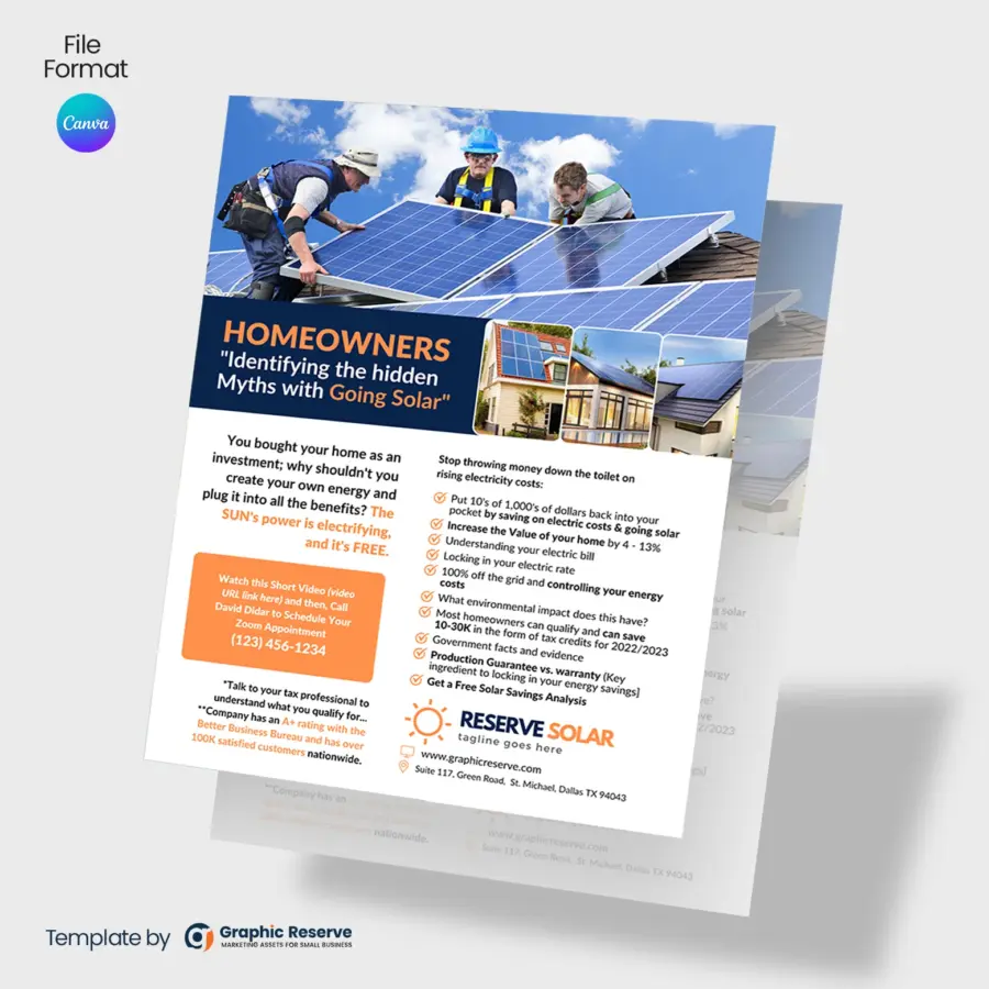 Solar Service Flyer Design Canva Template