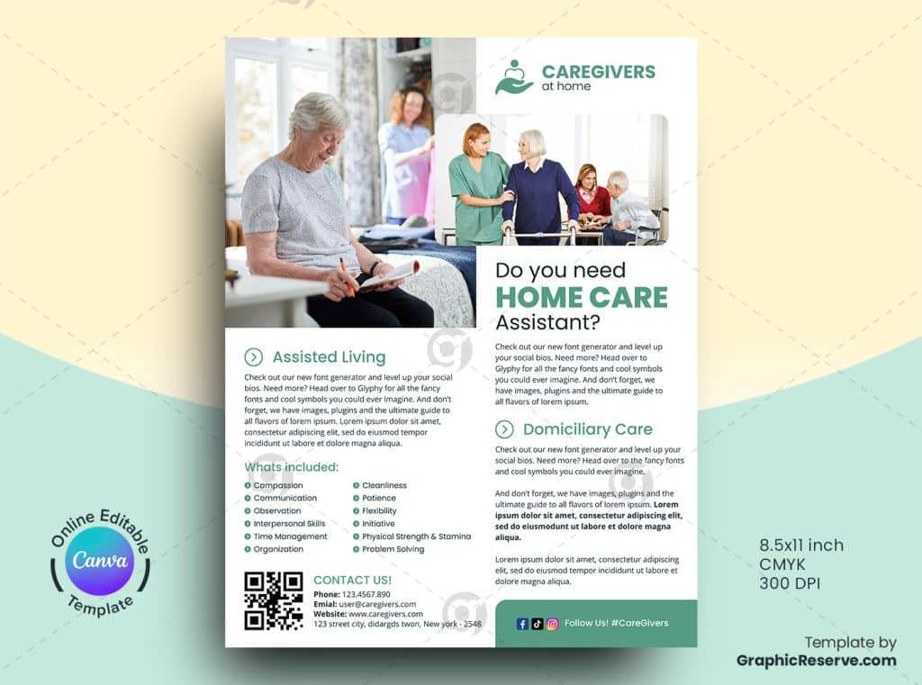 Home Care Assistant Flyer Canva 3 in 1 Bundle Template