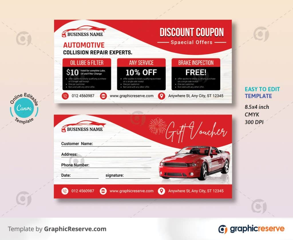 Automotive Business Gift Voucher Design (Canva template)