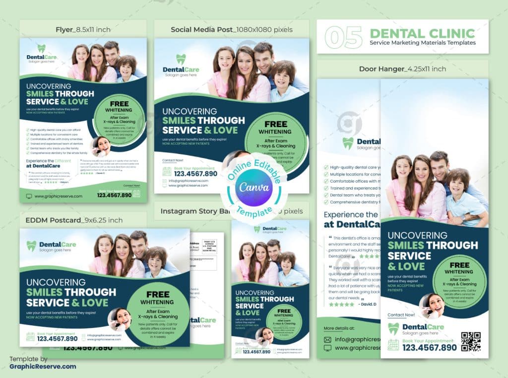 Dentistry Service Marketing Material Canva Template Bundle