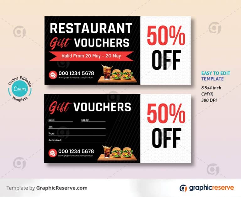 Restaurant Gift Voucher Design (Canva template)