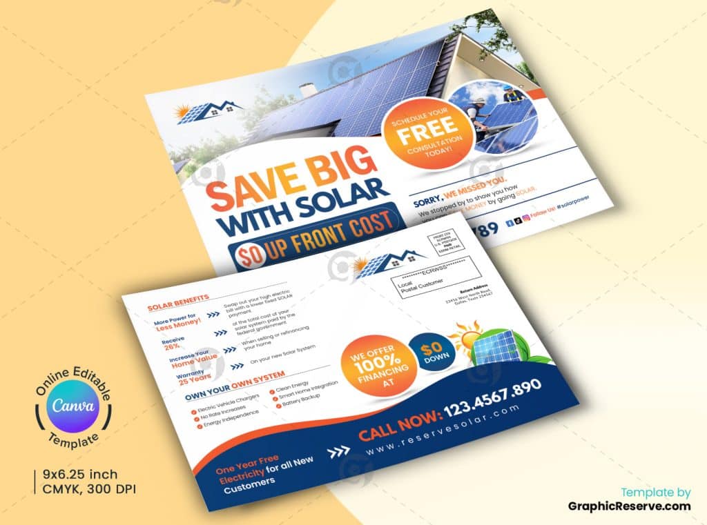 Solar Direct Mail EDDM Canva Template | Save Big