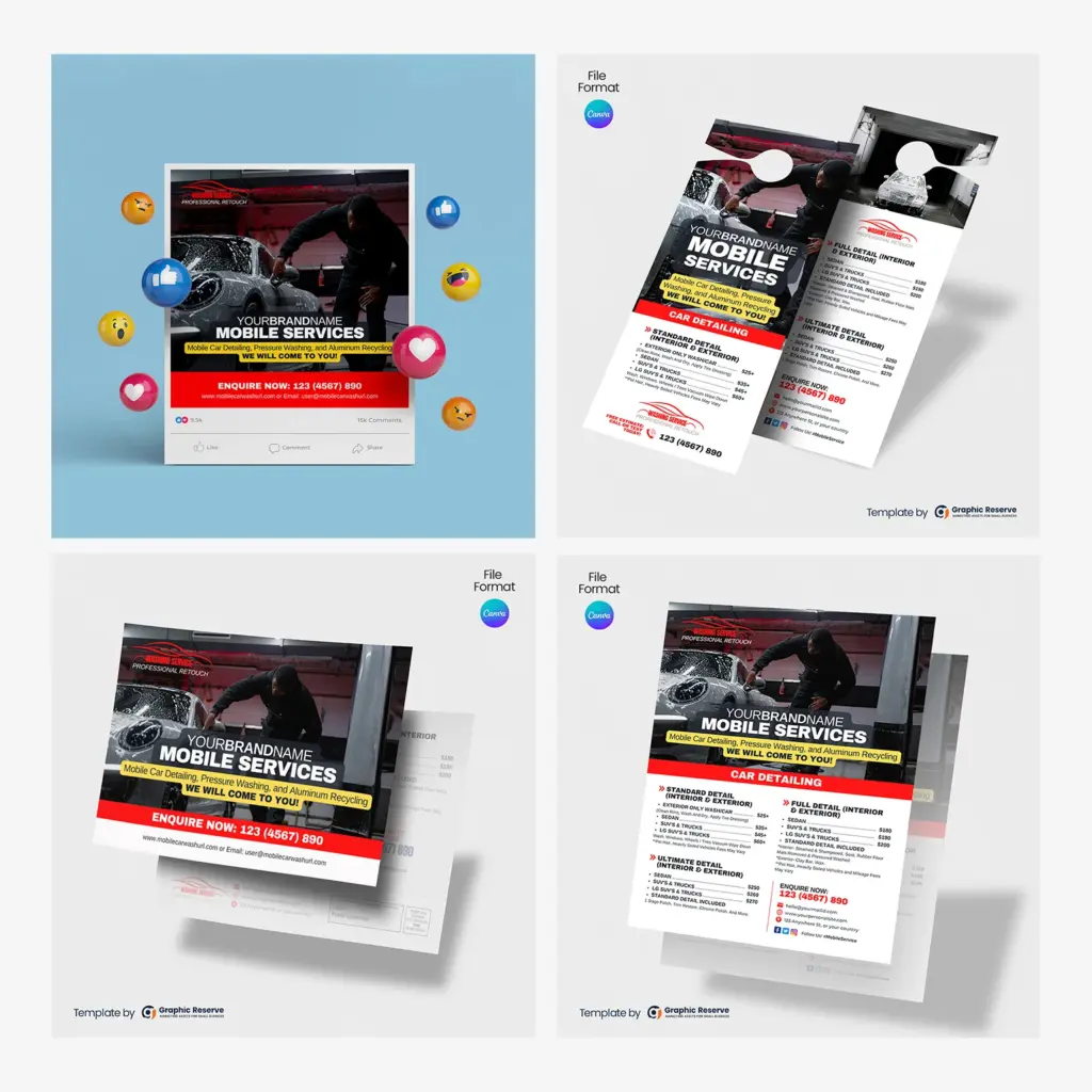 Auto Detailing Mobile Service Marketing Material Canva Template Bundle