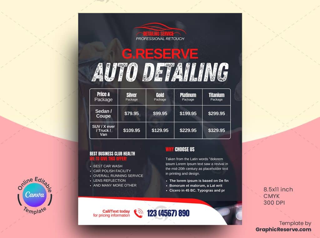 Auto Detailing Price Package Flyer 3 in 1 Bundle Canva Template