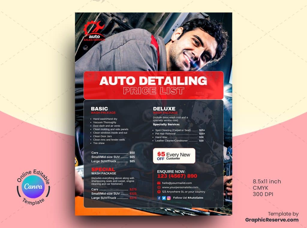 Auto Detailing Service List Marketing Material Bundle Canva Template
