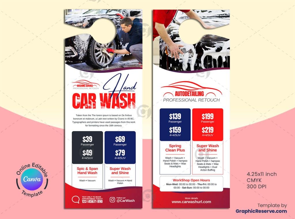 Car Wash Service Offering Marketing Material Canva Template Bundle