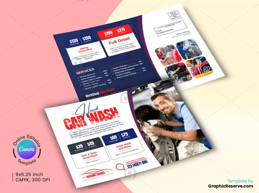 Car Wash Service Offering Marketing Material Canva Template Bundle