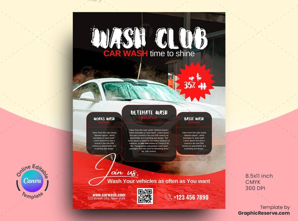 Car Wash Servicing Marketing Material Bundle Canva Template