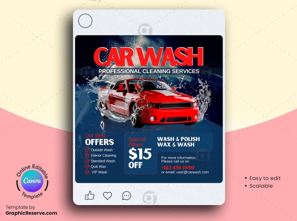 Car Washing Service Social Media Banner Bundle Canva Template