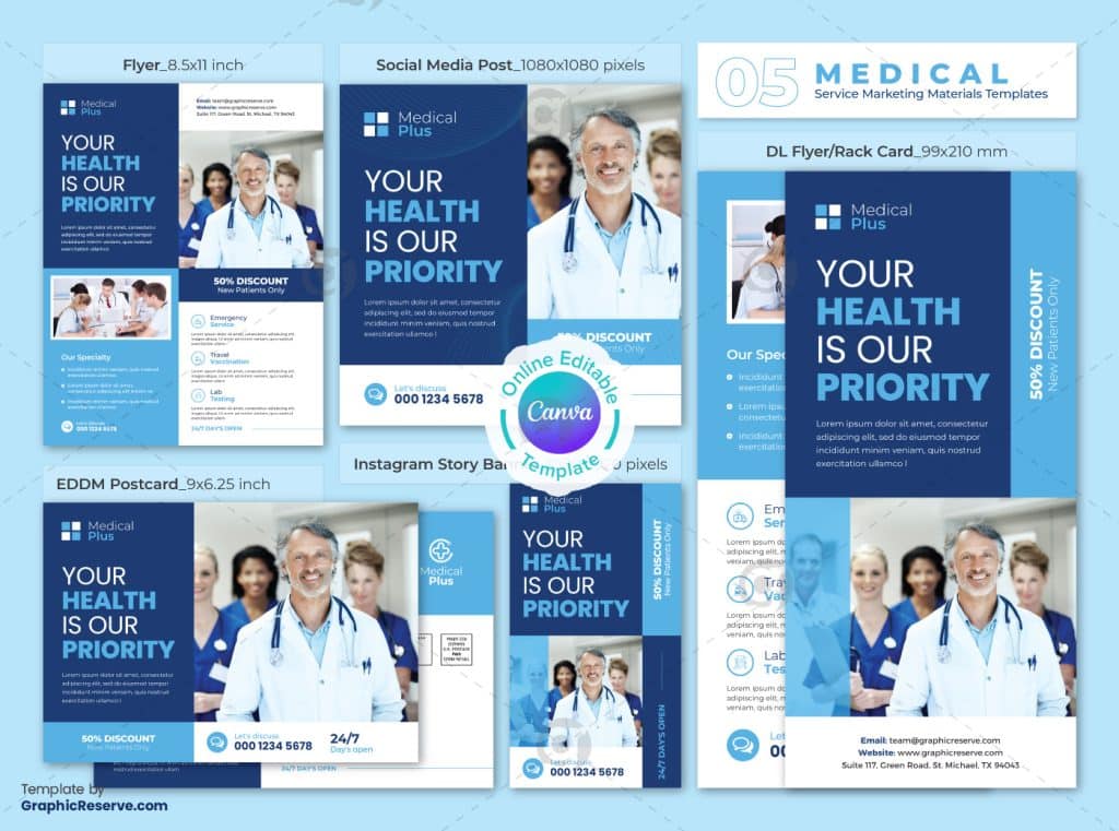 Versatile Medical Marketing Material Bundle Canva Template