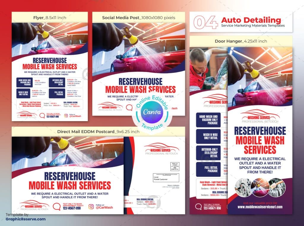Mobile Car Detailing Marketing Material Canva Template Bundle