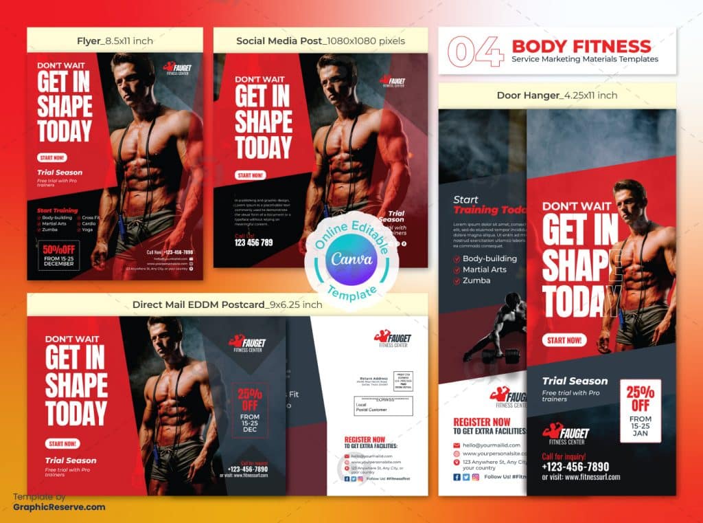 Body Shape Marketing Material Bundle - Gym Pricing Flyer Design
