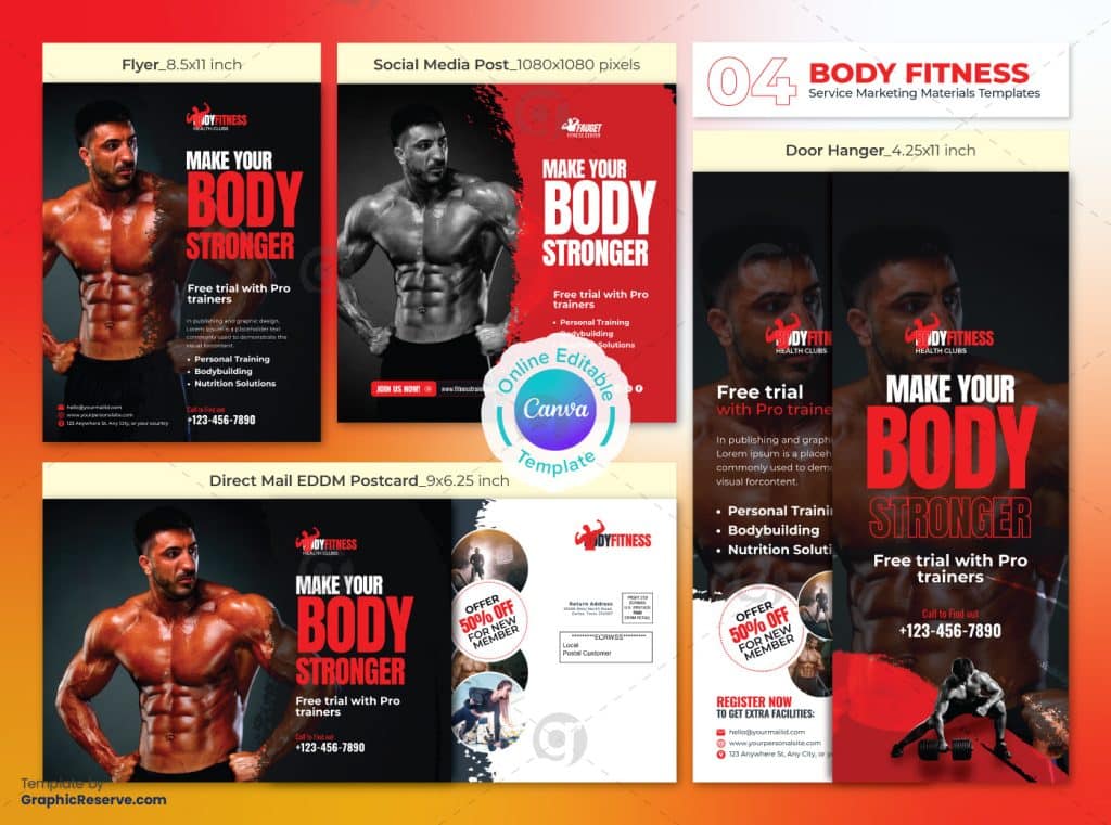 Body Stronger Marketing Material Bundle - Gym Pricing Flyer Design