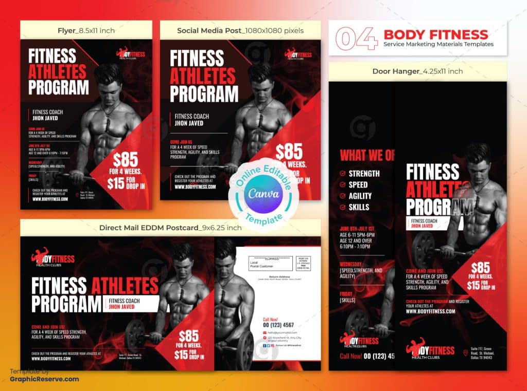 Gym and Fitness Marketing Materials Template Bundle