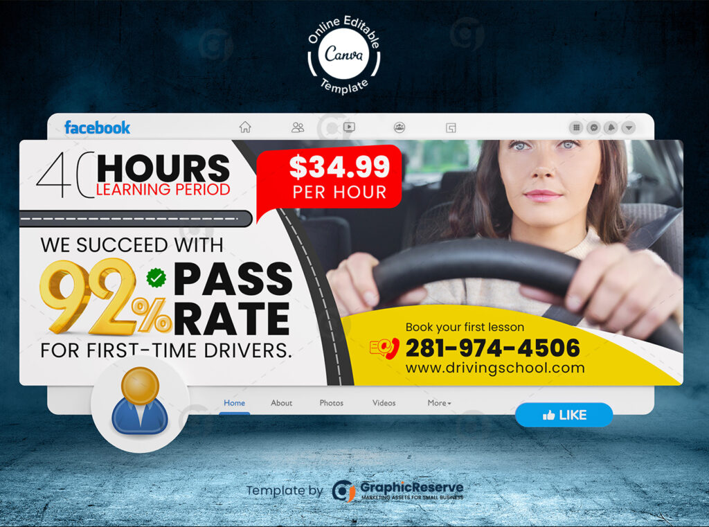 Canva Editable Driving School Facebook Cover