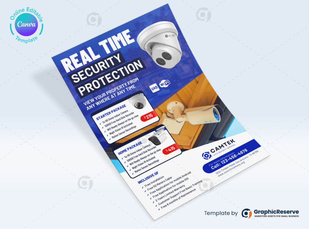 CCTV Camera Product Flyer Design Template in Canva