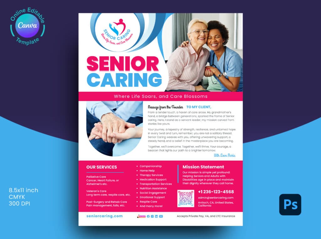Senior Care Flyer Template in Photoshop and Canva